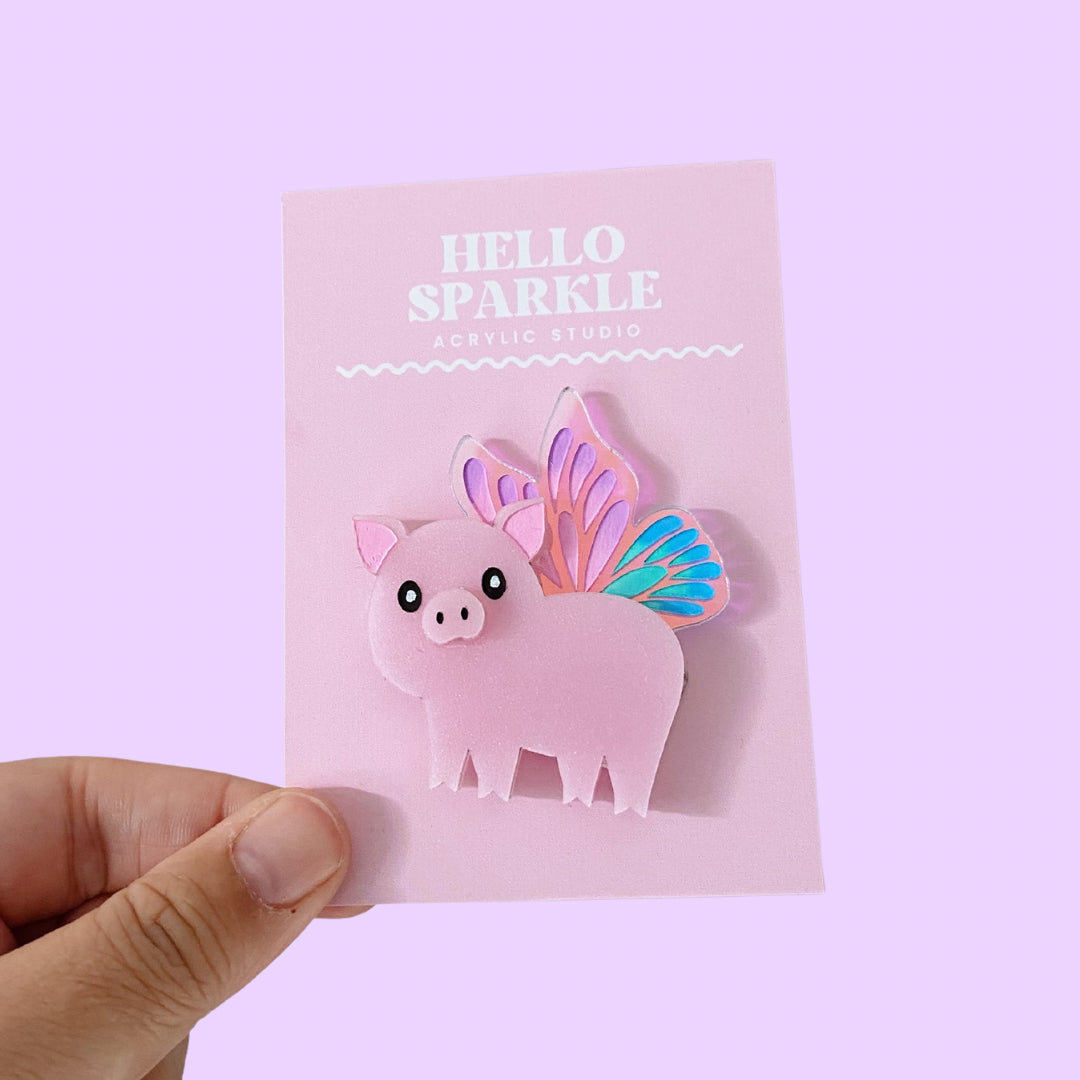 Hello Sparkle : Flying Pig Brooch – Broochaholic