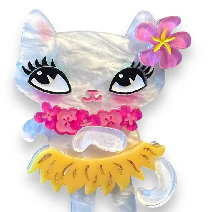 Lipstick & Chrome : Tiki Hula Kitty Brooch x Miss Fluff – Broochaholic